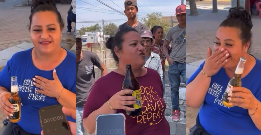 Doña Chela le gana a todos. ¡Se toma ‘chelas’ en segundos!